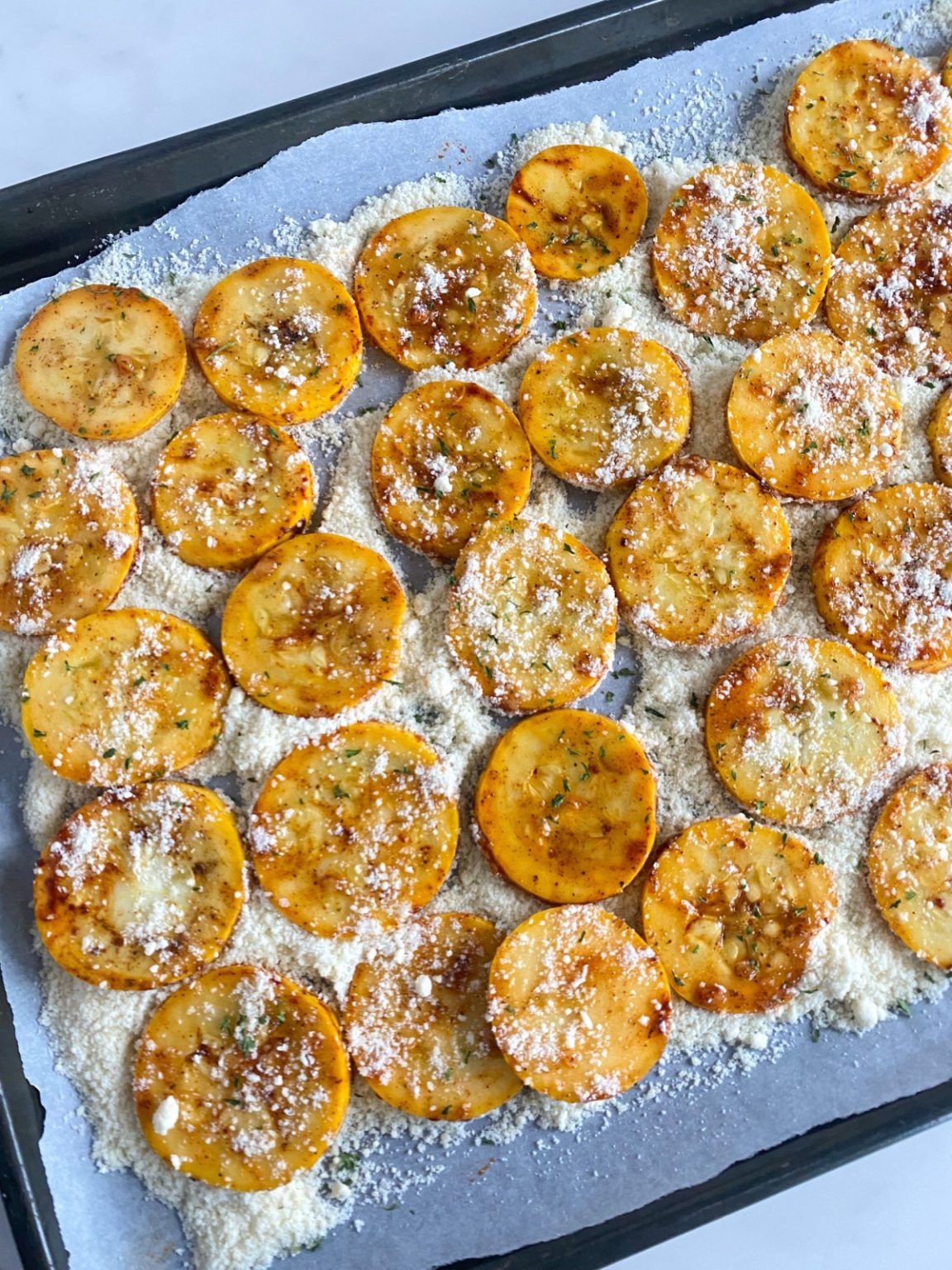 Crispy Parmesan Crusted Yellow Squash - Natasha's Southern Flavor
